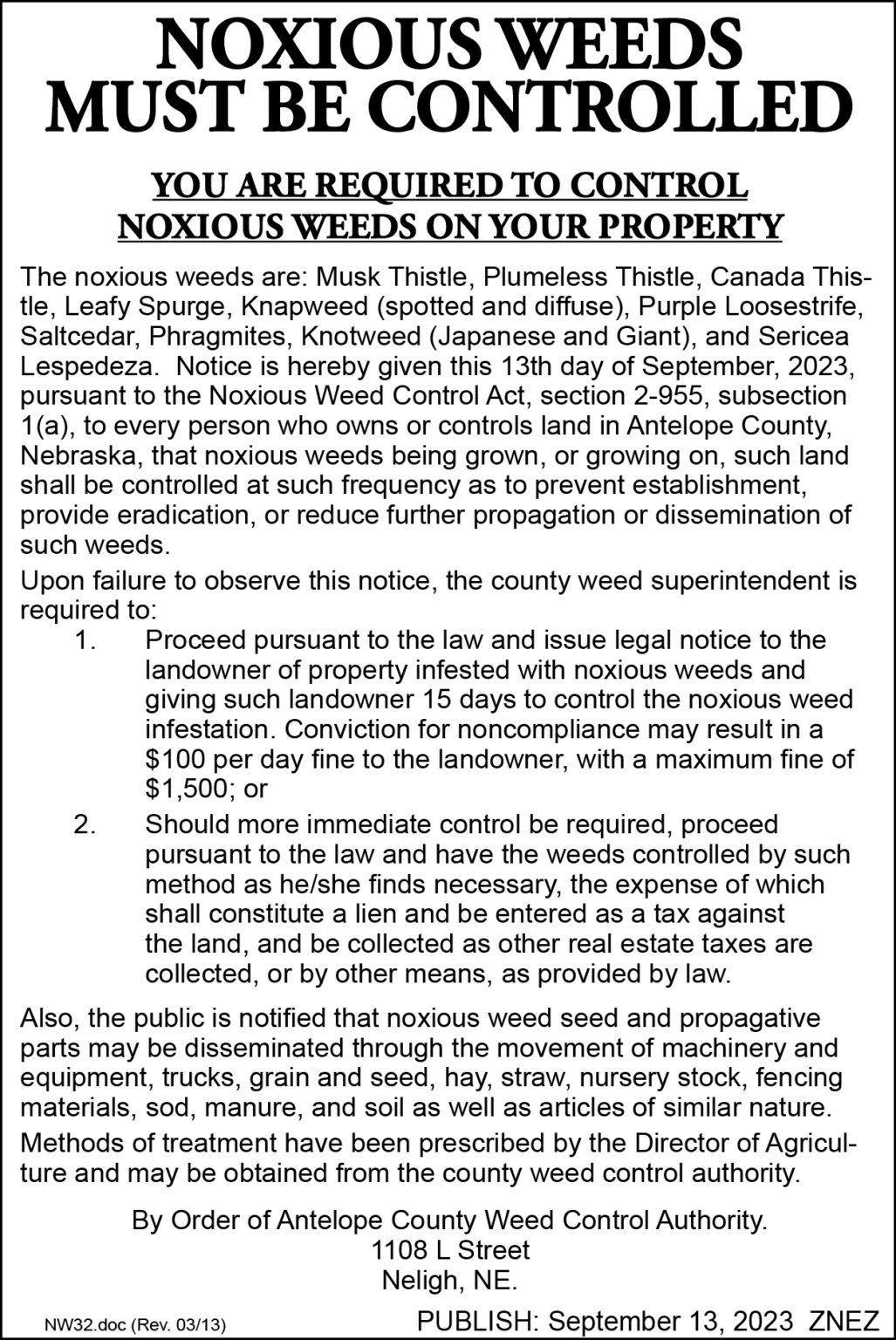 Noxious Weed reminder for residents - The Elgin Review Online Edition